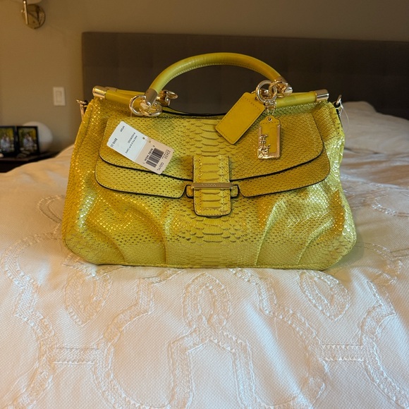 Coach | Bags | Coach Yellow Snake Print Shoulder Bag | Poshmark